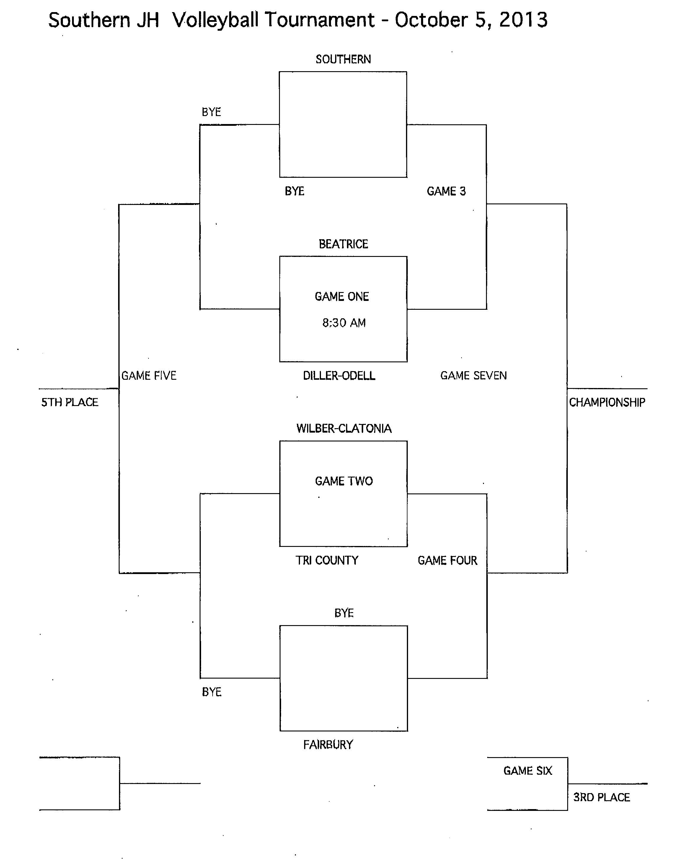 Diller-Odell - October 5th Volleyball Tournament Brackets