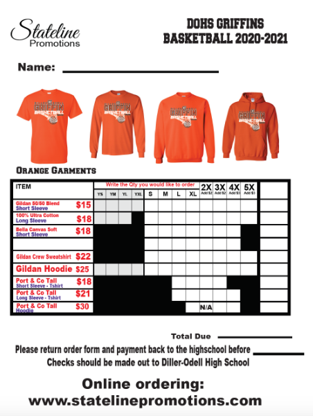 Diller-Odell - Basketball Gear Orders Due Dec. 1st
