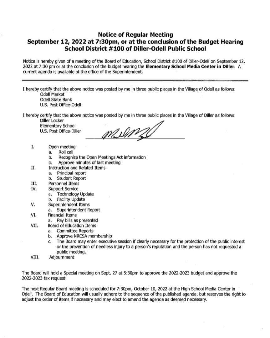 Diller-Odell - Budget Hearing and Regular Board of Education Meeting ...