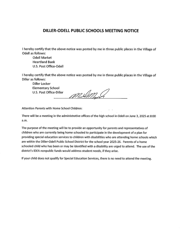 Diller-Odell - Diller-Odell Public School Meeting Notice
